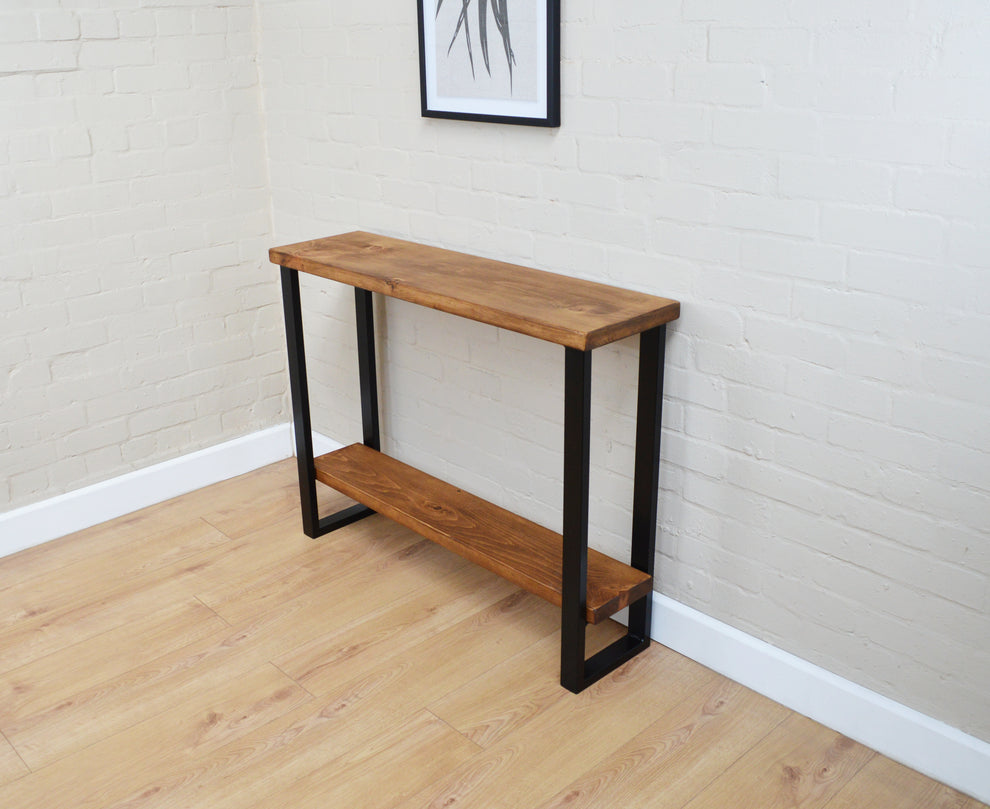 Console Table with Shelf | 30cm Depth – Rust and Oak