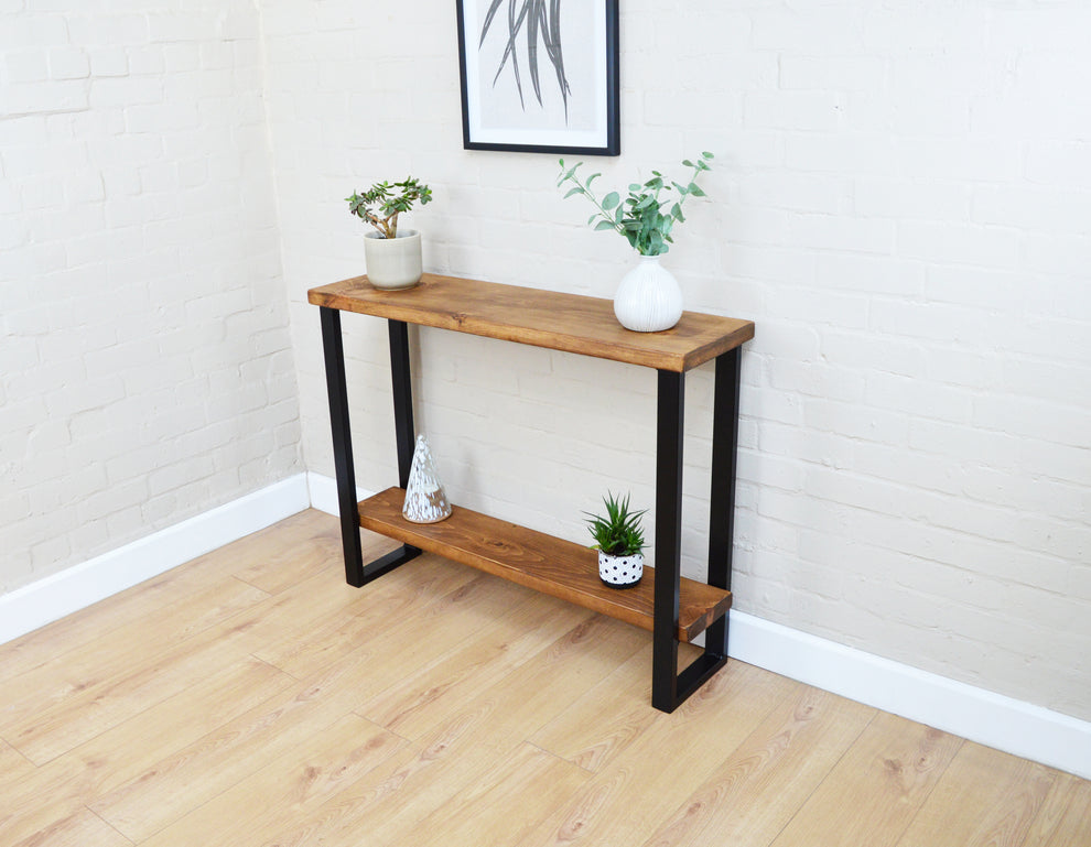 Console Table with Shelf | 30cm Depth – Rust and Oak