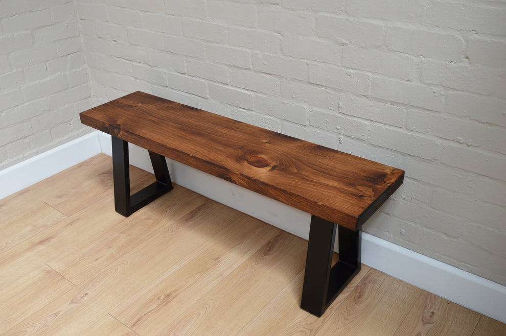 Trapezium Leg Dining Table Bench | Rustic Shoe Bench – Rust and Oak