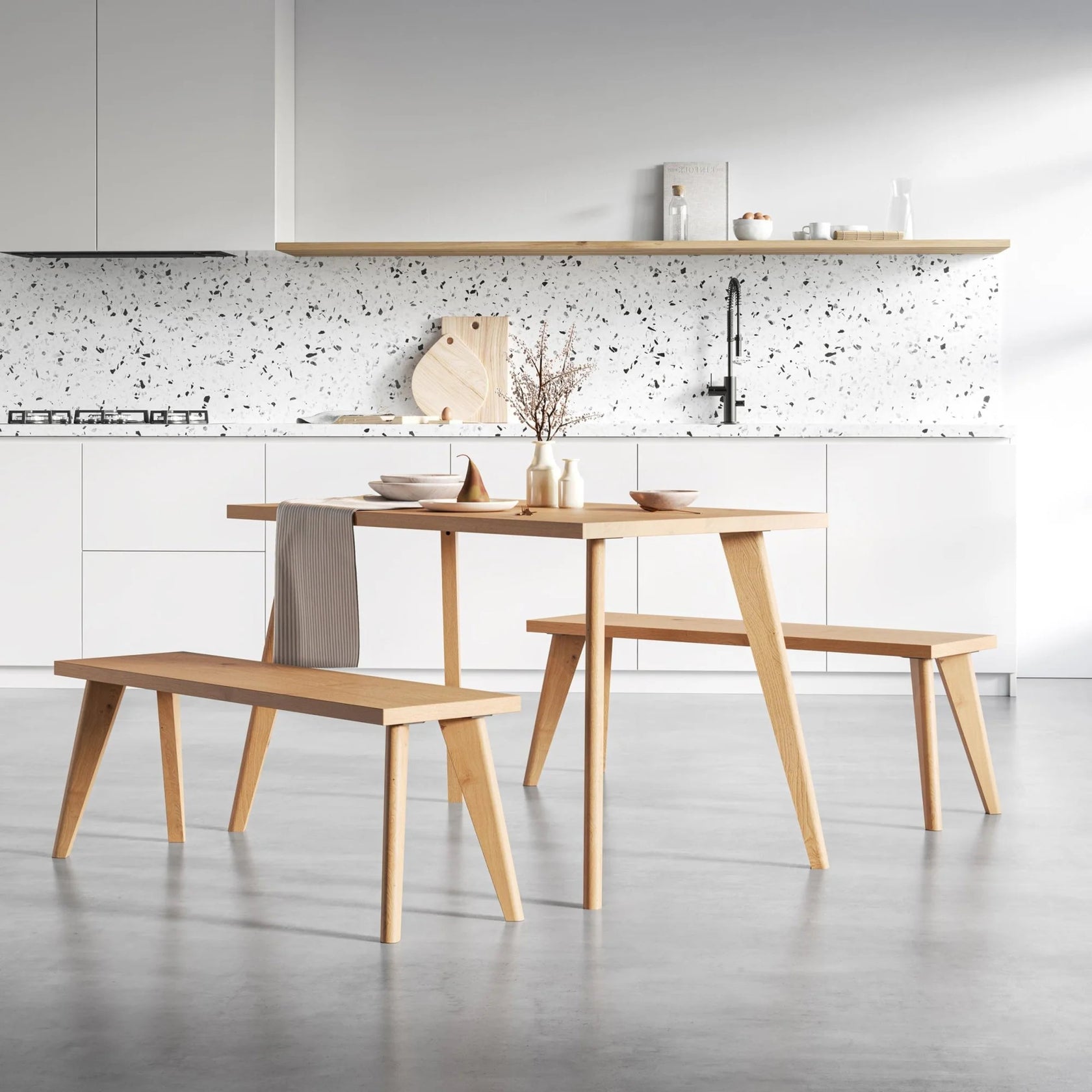 Solid Oak Dining Table and Benches – Rust and Oak