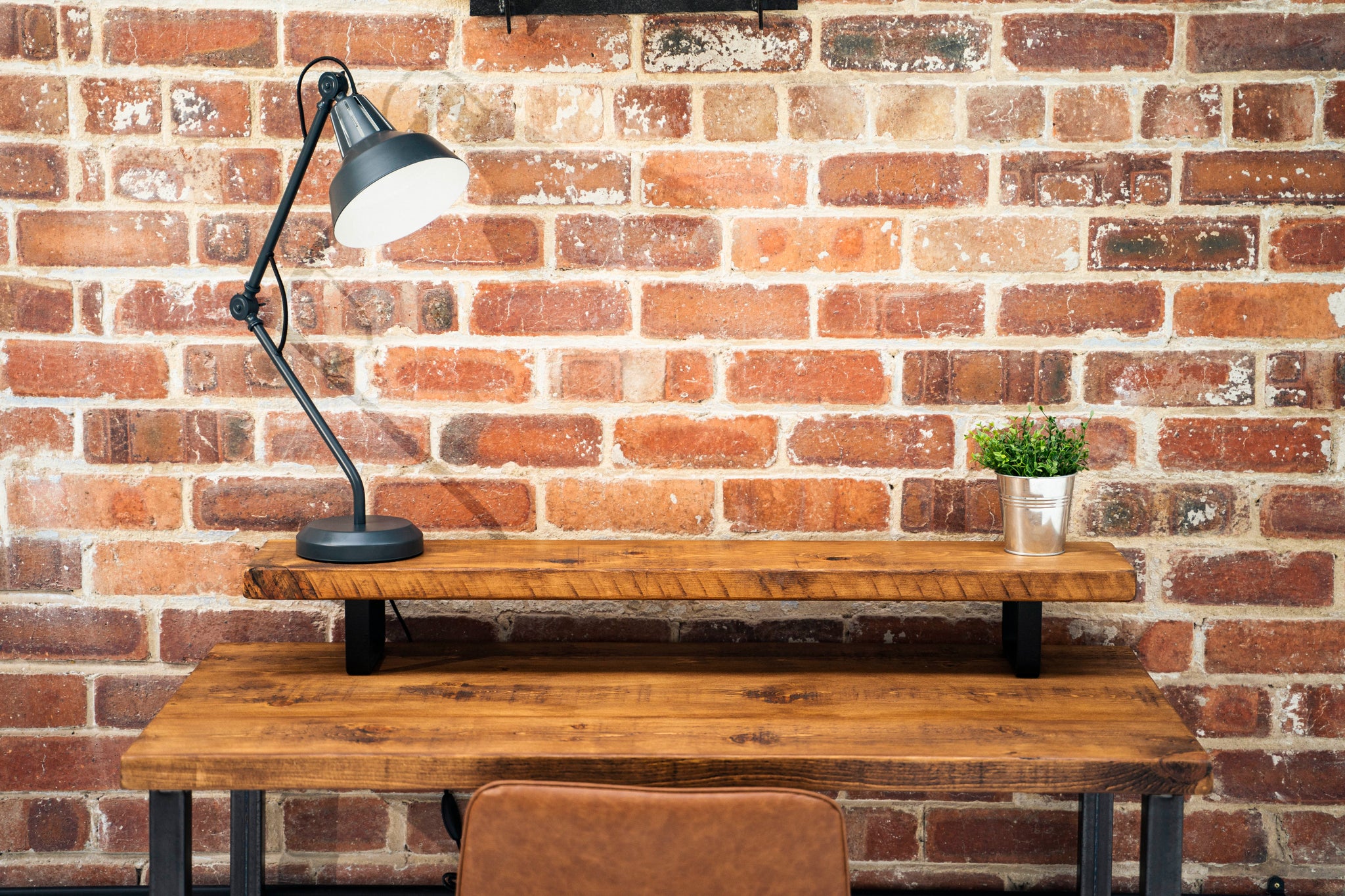 Rustic Monitor Stand | Metal Sides – Rust and Oak